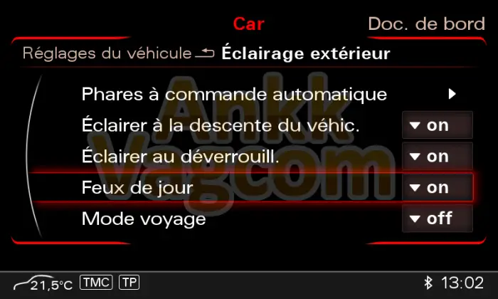 A1 (8X) et Q3 8U Activer ou désactiver les feux de jour (DRL) depuis le MMI - Vag-Perf